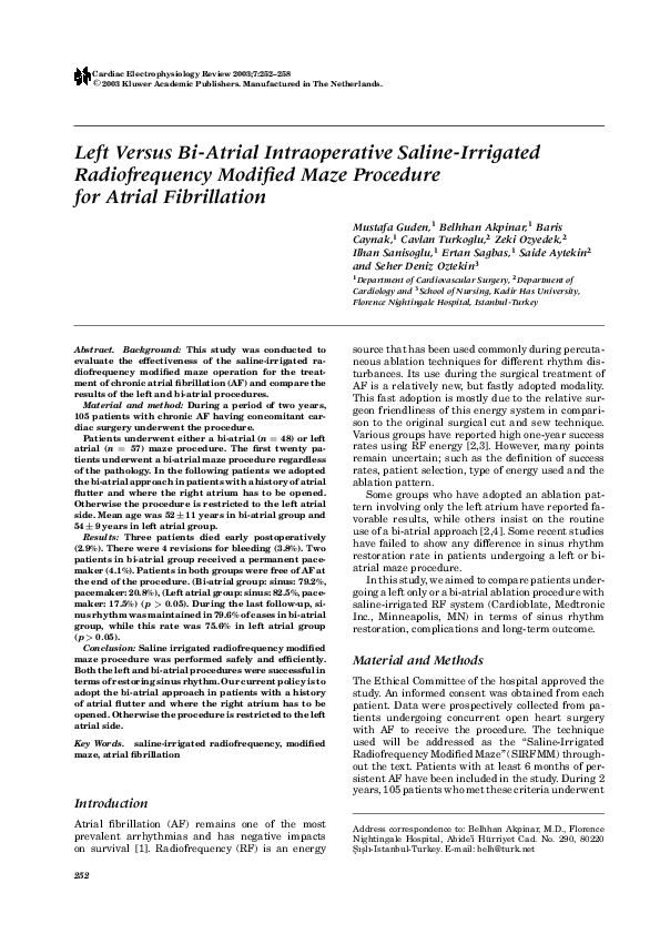 (PDF) Left Versus Bi-Atrial Intraoperative Saline-Irrigated Radiofrequency Modified Maze ...