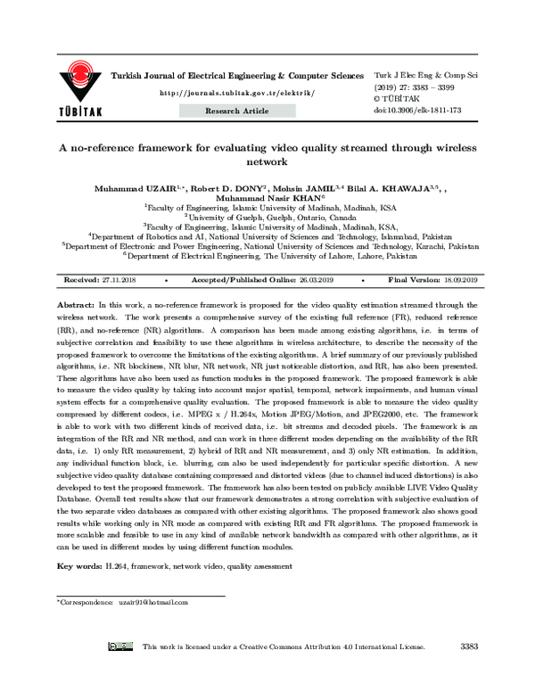 (PDF) A no-reference framework for evaluating video quality streamed through wireless network