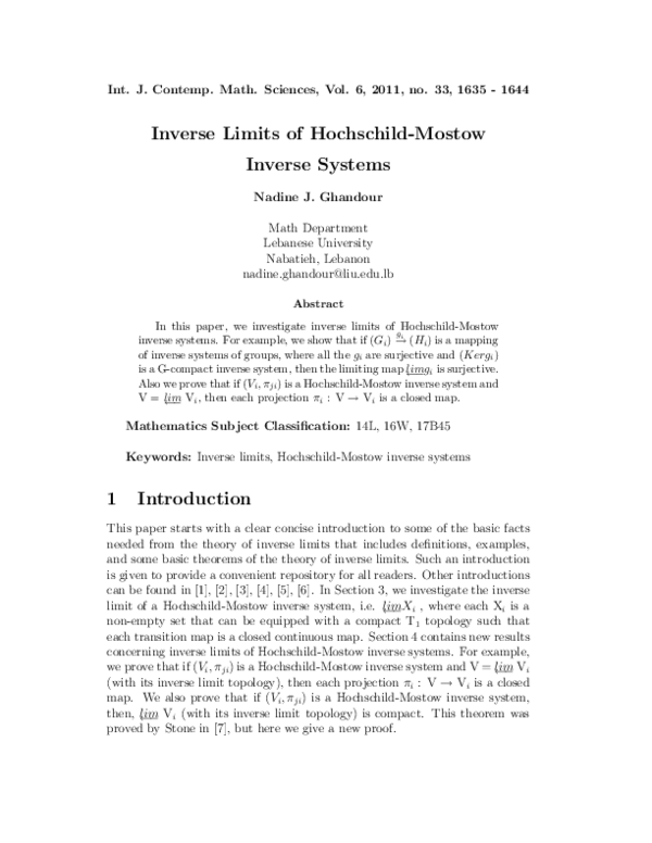 (PDF) Inverse Limits of Hochschild-Mostow Inverse Systems