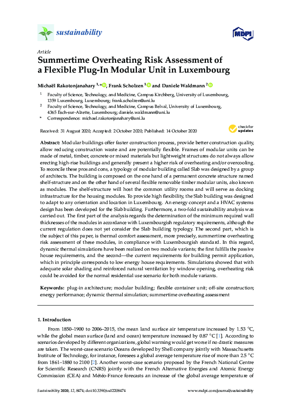 (PDF) Summertime Overheating Risk Assessment of a Flexible Plug-In ...