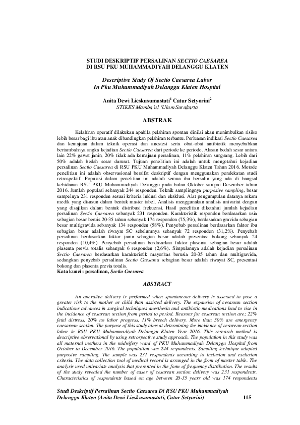 (PDF) Studi Deskriptif Persalinan Sectio Caesarea DI Rsu Pku ...
