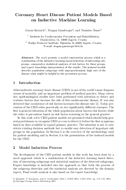 (PDF) Coronary Heart Disease Patient Models Based on Inductive Machine Learning | Goran Krstačić ...