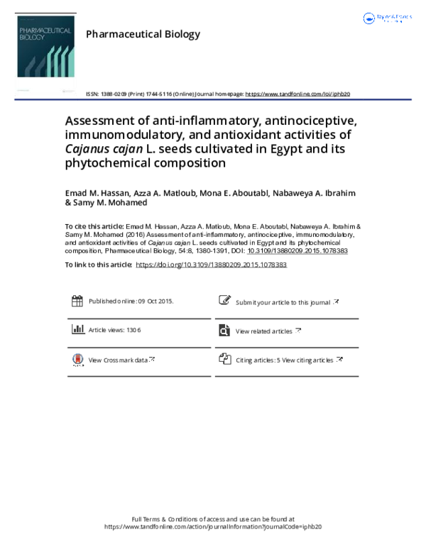(PDF) Assessment of anti-inflammatory, antinociceptive, immunomodulatory, and antioxidant ...