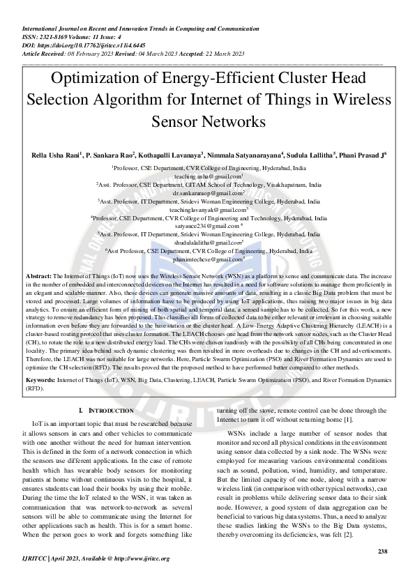 (PDF) Optimization of Energy-Efficient Cluster Head Selection Algorithm for Internet of Things ...