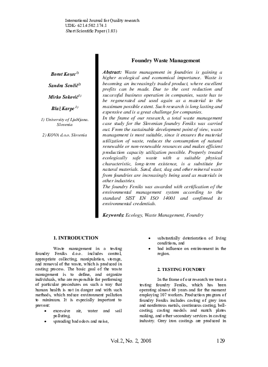 (PDF) Foundry Waste Management | Mirko Soković - Academia.edu
