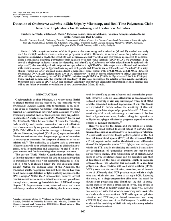 (PDF) Detection of Onchocerca volvulus in Skin Snips by Microscopy and ...