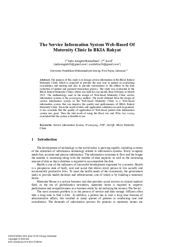 (PDF) The Service Information System Web-Based Of Maternity Clinic In ...