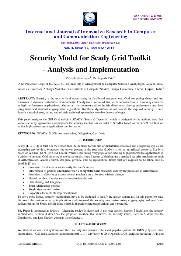 (PDF) Security Model for Scady Grid Toolkit – Analysis and Implementation