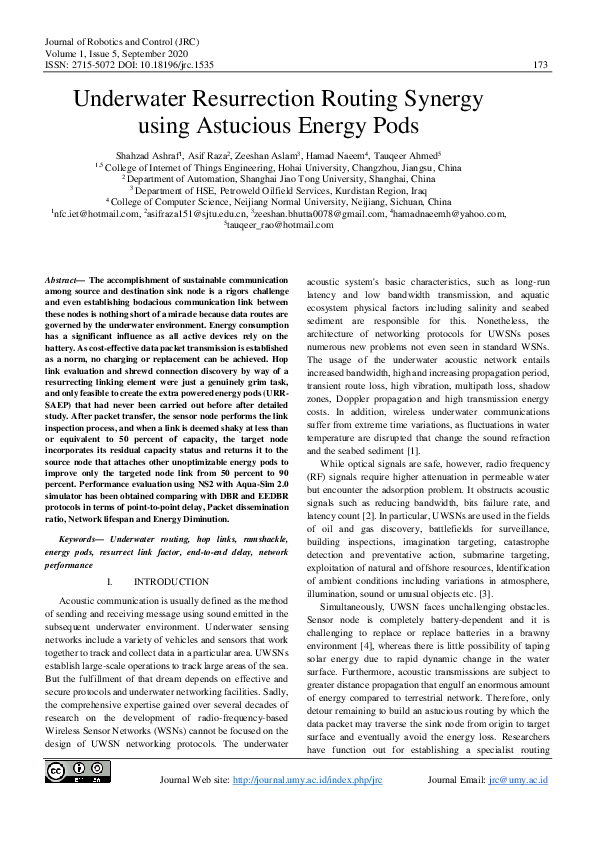 (PDF) Underwater Resurrection Routing Synergy using Astucious Energy Pods