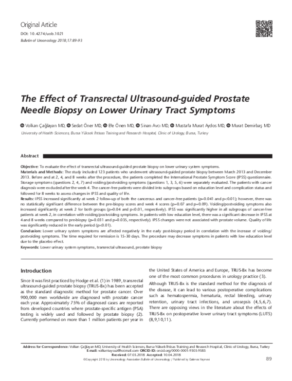 (PDF) The Effect of Transrectal Ultrasound-guided Prostate Needle Biopsy on Lower Urinary Tract ...