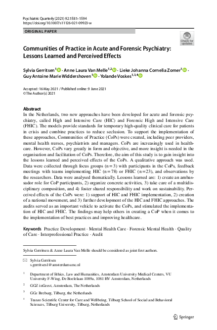 (PDF) Communities of Practice in Acute and Forensic Psychiatry: Lessons ...