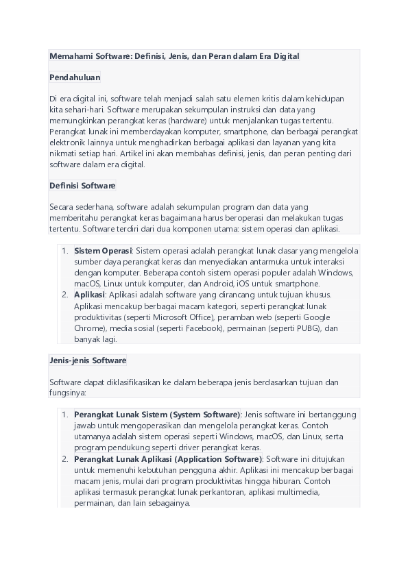 (PDF) Memahami Software: Definisi, Jenis, dan Peran dalam Era Digital
