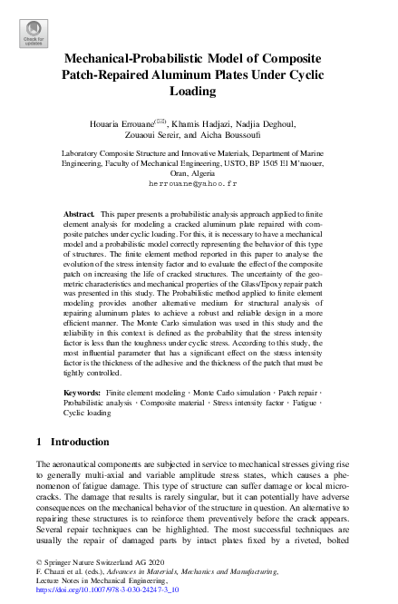 (PDF) Mechanical-Probabilistic Model of Composite Patch-Repaired ...