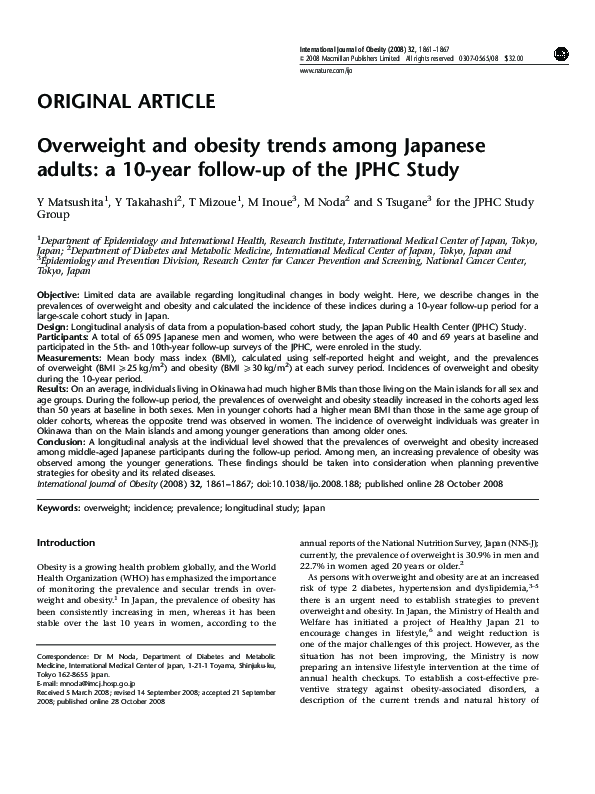 (PDF) Overweight and obesity trends among Japanese adults: a 10-year ...