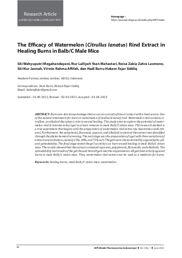 (PDF) The Efficacy of Watermelon (Citrullus lanatus) Rind Extract in ...