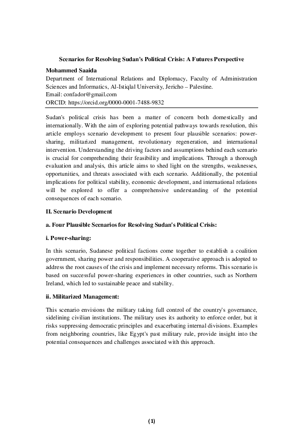 (PDF) Scenarios for Resolving Sudan's Political Crisis: A Futures ...