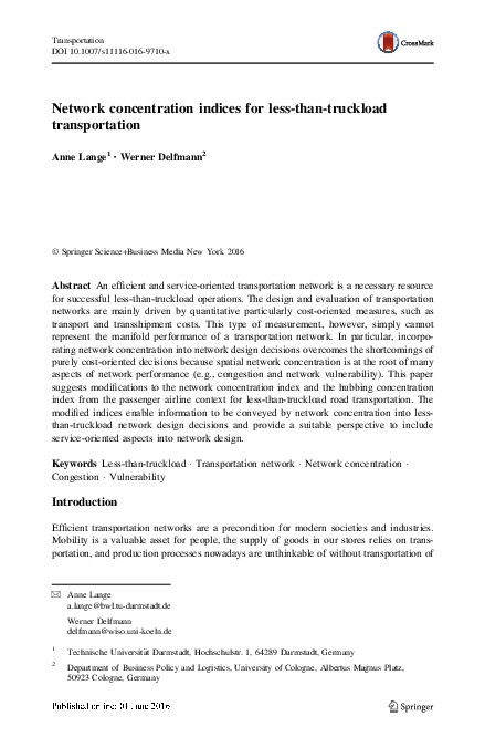 (PDF) Network concentration indices for less-than-truckload transportation