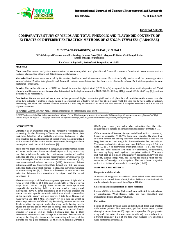 (PDF) COMPARATIVE STUDY OF YIELDS AND TOTAL PHENOLIC AND FLAVONOID ...