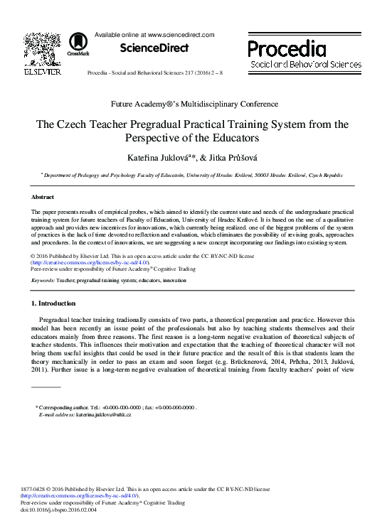 (PDF) The Czech Teacher Pregradual Practical Training System from the ...