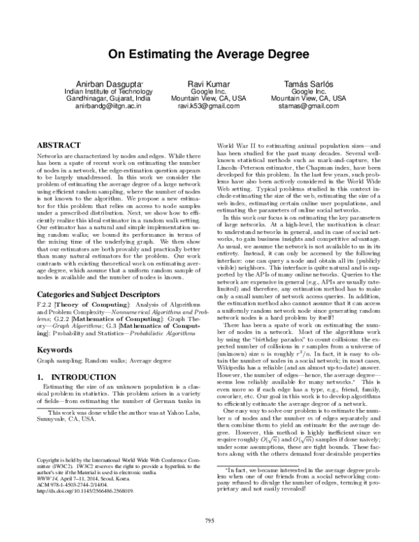 (PDF) On estimating the average degree