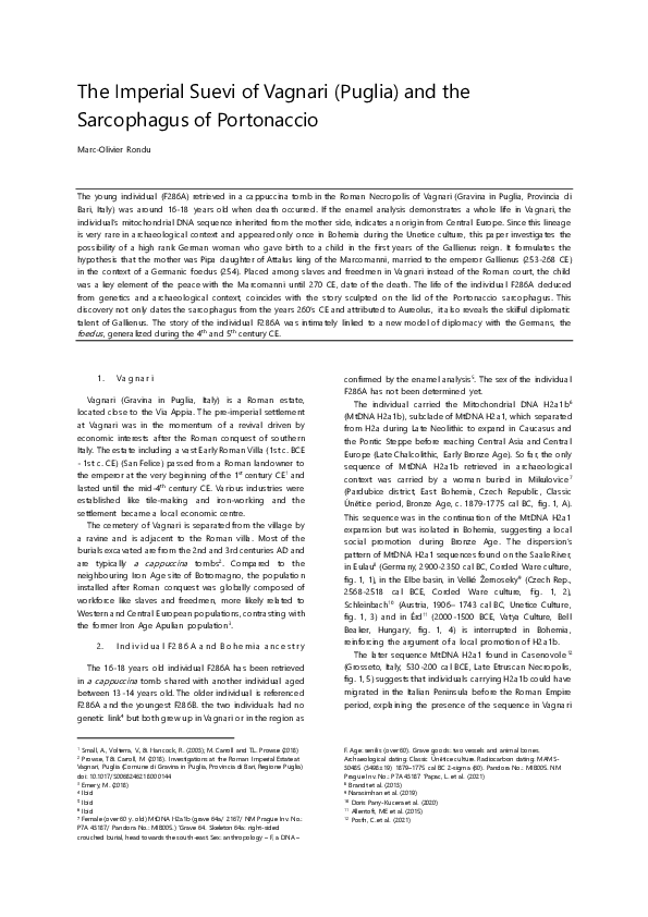 (PDF) The Imperial Suevi of Vagnari (Puglia) and the Sarcophagus of ...