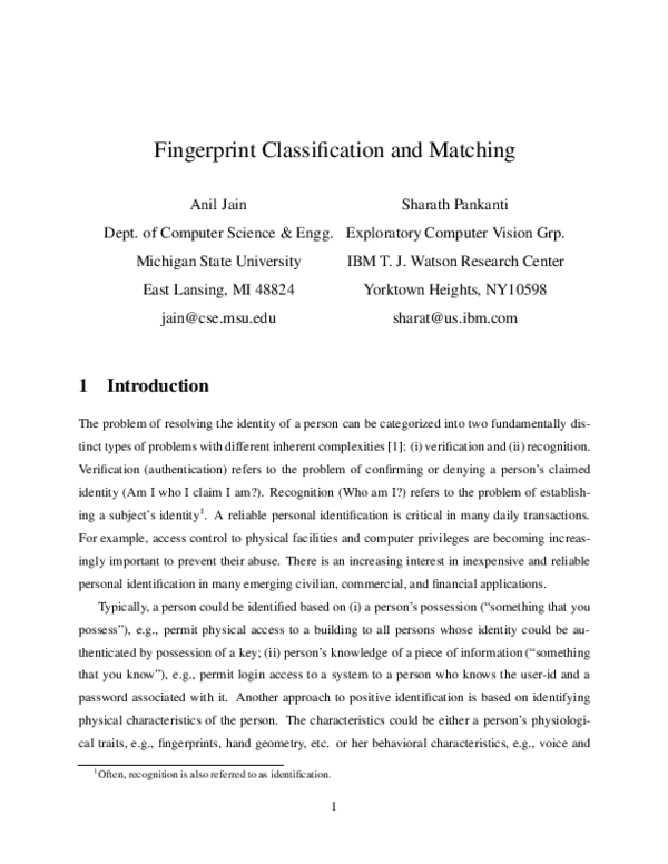 (PDF) Fingerprint Classification and Matching
