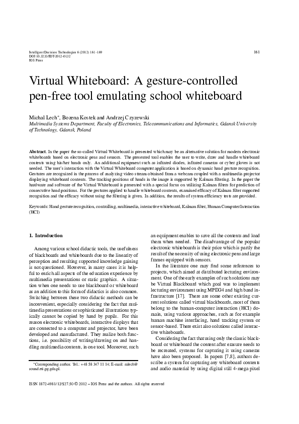 (PDF) Virtual Whiteboard: A gesture-controlled pen-free tool emulating school whiteboard