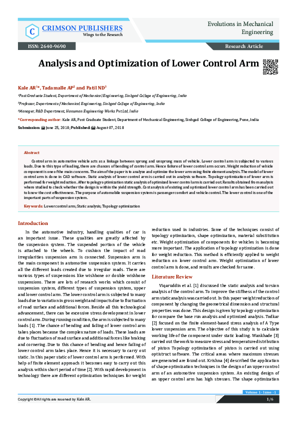 (PDF) Analysis and Optimization of Lower Control Arm