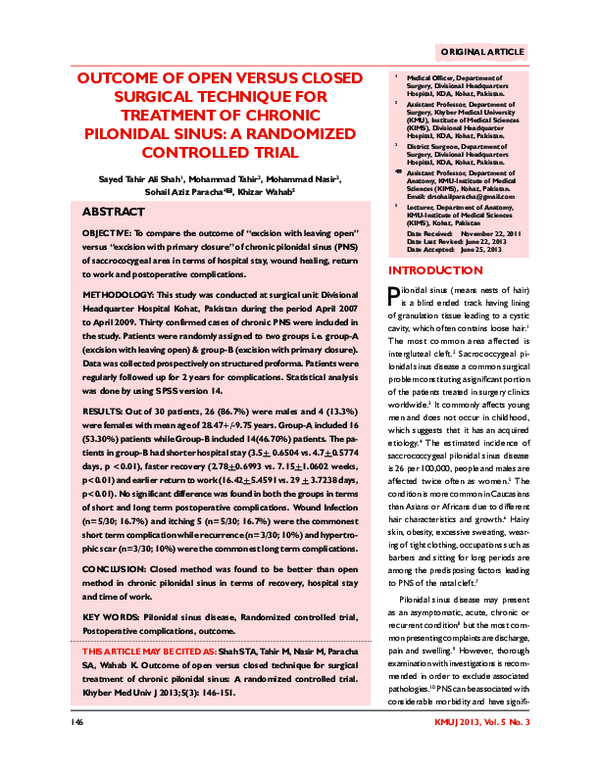 (PDF) Outcome of Open Versus Closed Surgical Technique for Treatment of ...