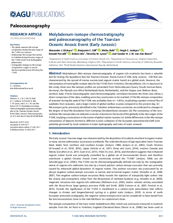 (PDF) Molybdenum‐isotope chemostratigraphy and paleoceanography of the ...