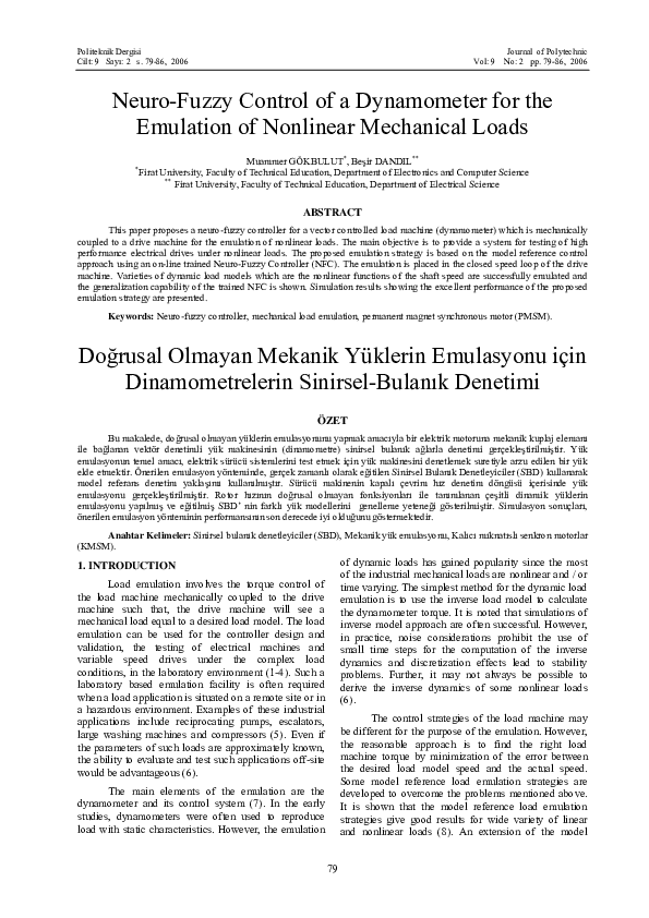 (PDF) Neuro-Fuzzy Control for Nonlinear Mechanical Load Emulation