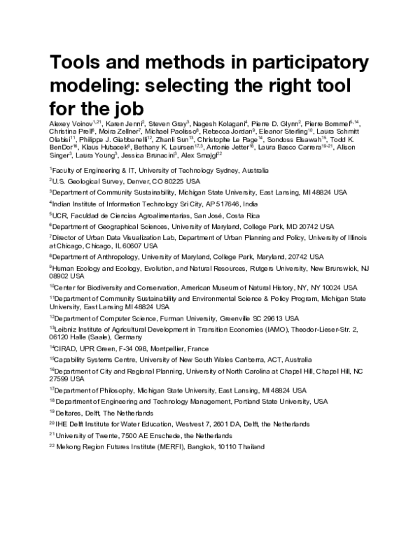 (PDF) Tools and methods in participatory modeling: Selecting the right tool for the job