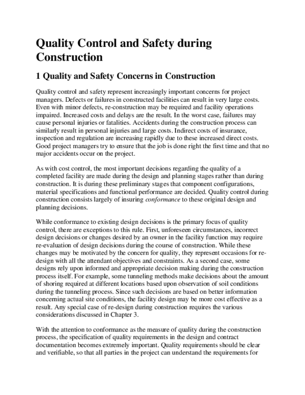 (PDF) Quality Control and Safety during Construction 1 Quality and ...