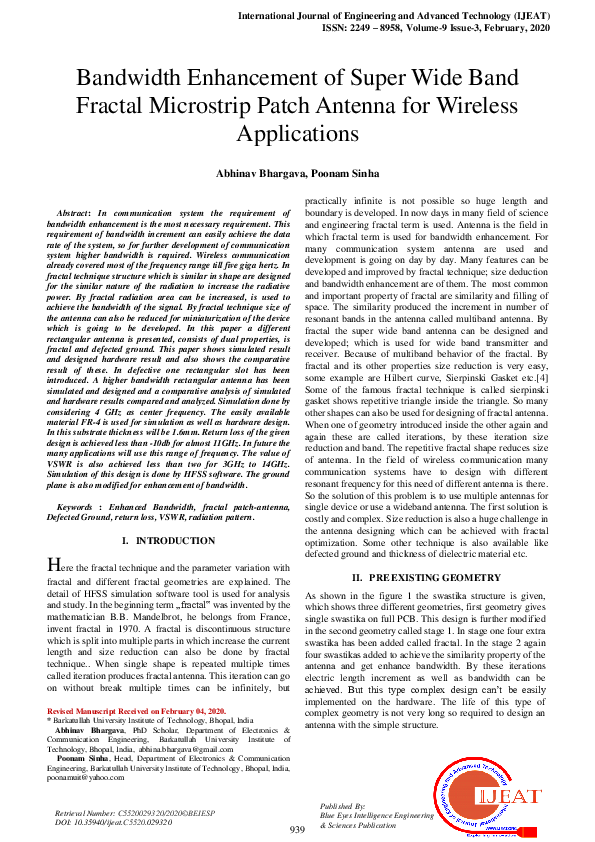 (PDF) Fractal Microstrip Patch Antenna for Bandwidth Boost