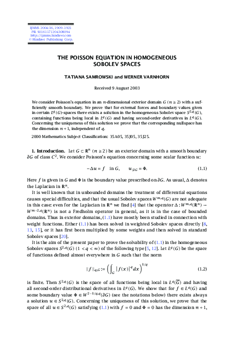Pdf The Poisson Equation In Homogeneous Sobolev Spaces