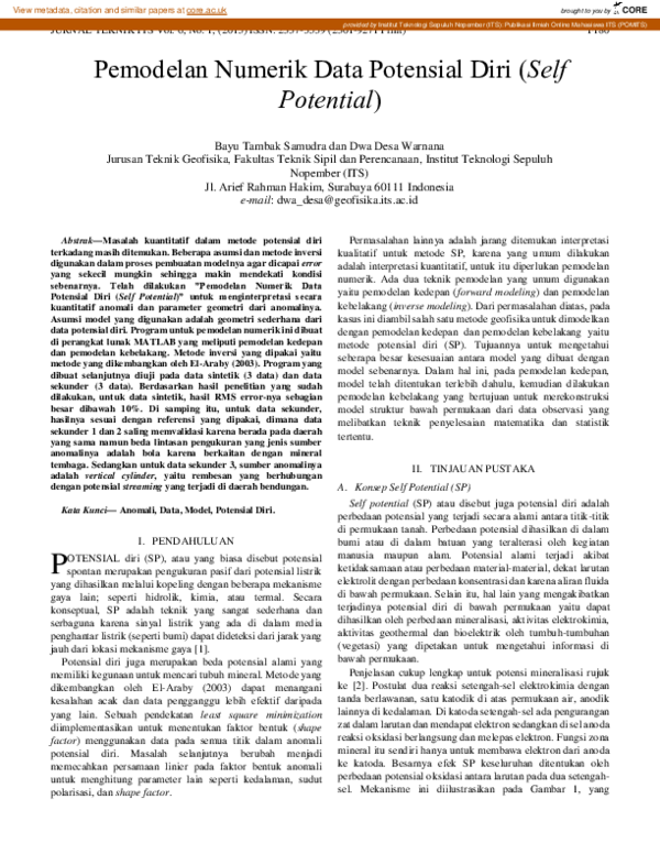 (PDF) Pemodelan Numerik Data Potensial Diri (Self Potential)