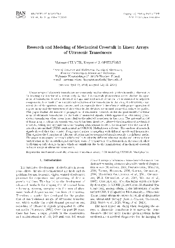 (PDF) Research and Modeling of Mechanical Crosstalk in Linear Arrays of Ultrasonic Transducers