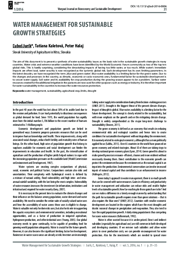 (PDF) Water Management for Sustainable Growth Strategies