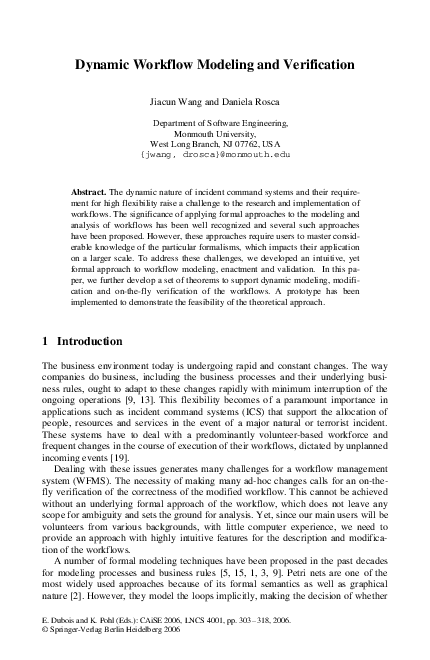 (PDF) Dynamic Workflow Modeling and Verification | Daniela Rosca - Academia.edu