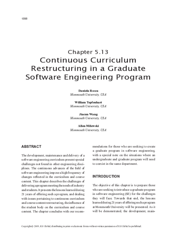 (PDF) Continuous Curriculum Restructuring in a Graduate Software ...