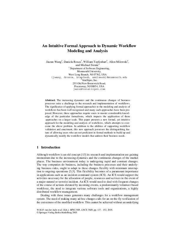(PDF) An Intuitive Formal Approach to Dynamic Workflow Modeling and Analysis