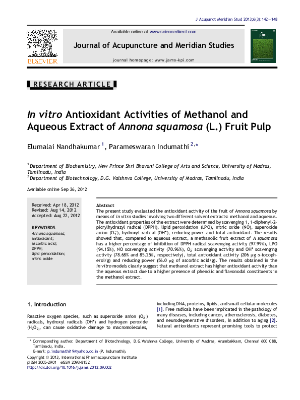 (PDF) In vitro Antioxidant Activities of Methanol and Aqueous Extract of Annona squamosa (L ...
