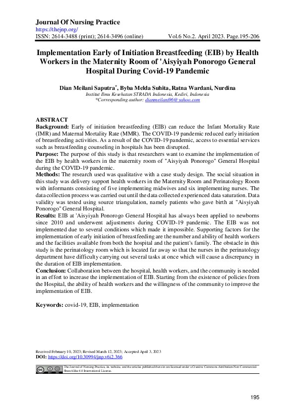 (PDF) Implementation Early of Initiation Breastfeeding (EIB) by Health ...