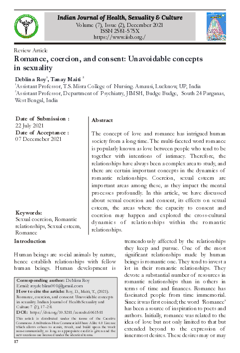 (PDF) Romance, coercion, and consent: Unavoidable concepts in sexuality