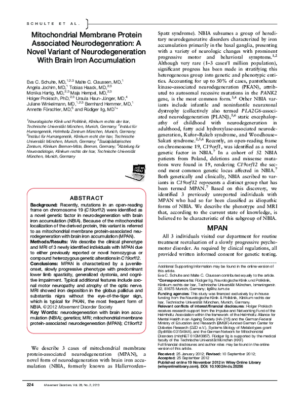(PDF) Mitochondrial membrane protein-associated neurodegeneration (MPAN ...