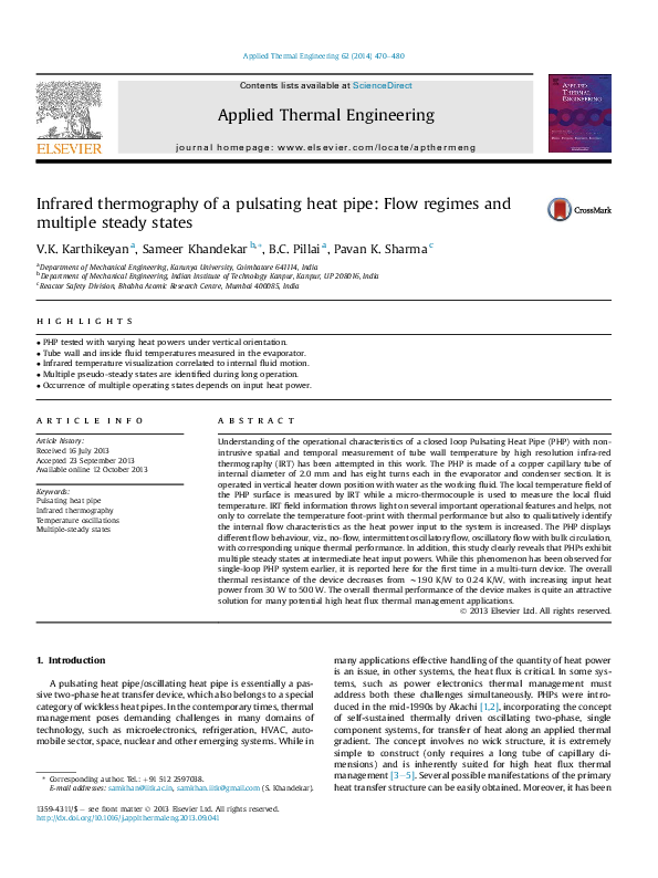 (PDF) Infrared thermography of a pulsating heat pipe: Flow regimes and ...