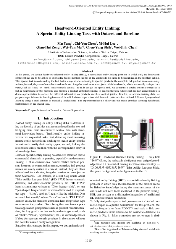 (PDF) Headword-Oriented Entity Linking: A Special Entity Linking Task ... (PDF) Headword-Oriented Entity Linking: A Special Entity Linking Task ...