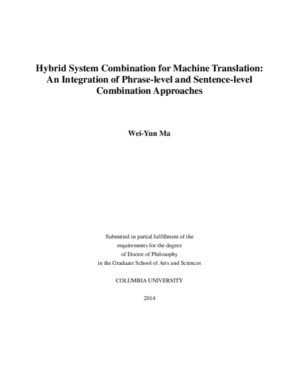(PDF) Hybrid System Combination for Machine Translation: An Integration ...