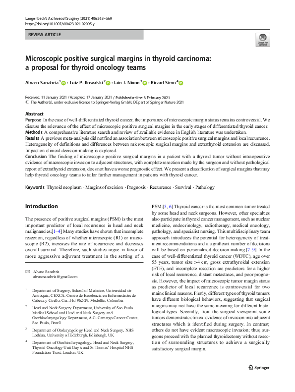 (PDF) Microscopic positive surgical margins in thyroid carcinoma: a ...