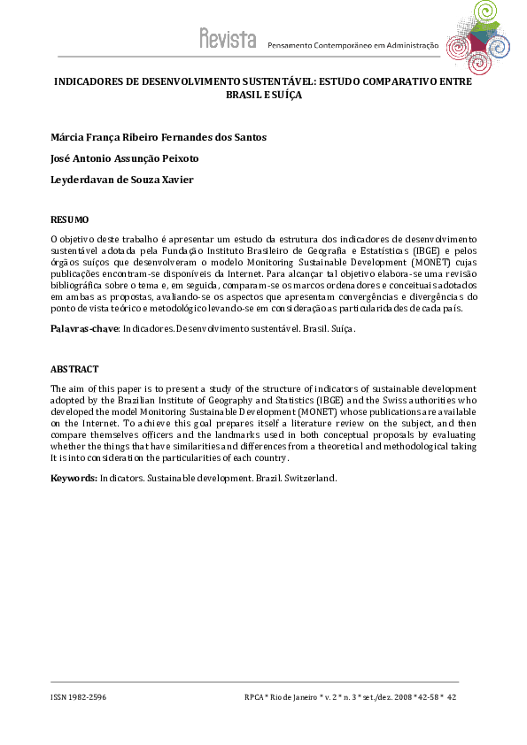 (PDF) Indicadores de Desenvolvimento Sustentável: Estudo comparativo ...